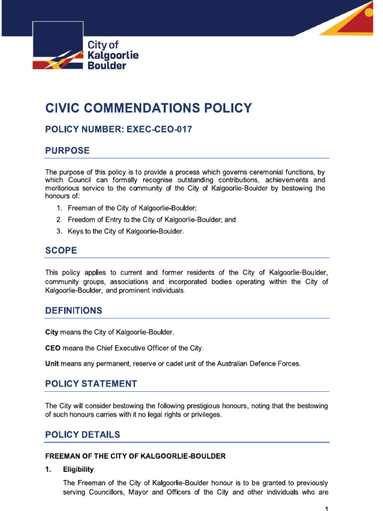 Civic Commendations Policy | PDF