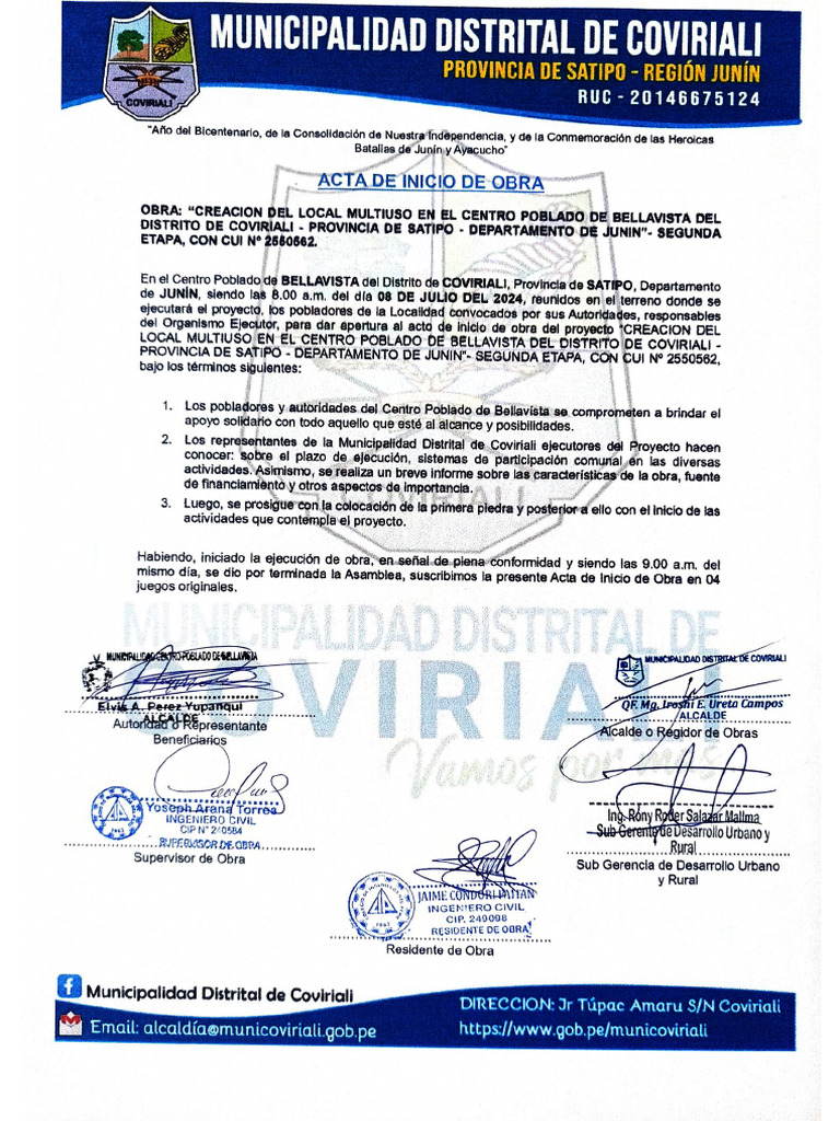 B.02 y 03 Actas Inicio y Entrega Bellavista Coviriali | PDF