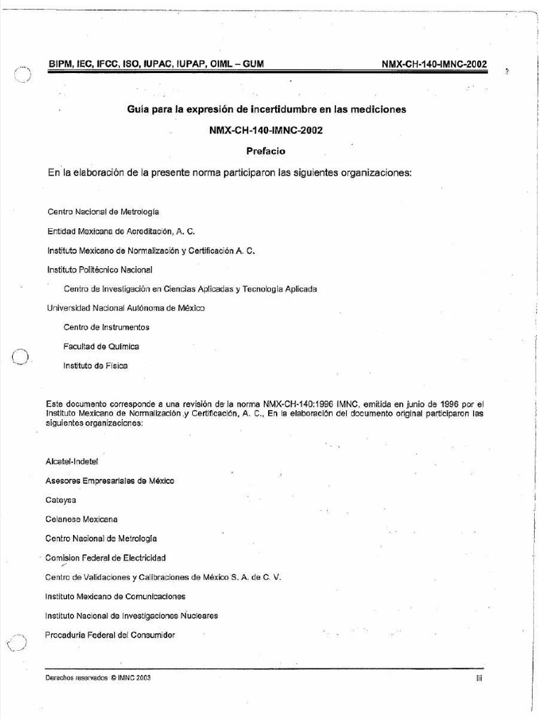NMX CH 140 Imnc 2002 Guia para La Expresion de Incertidumbre en Las Mediciones PDF | PDF