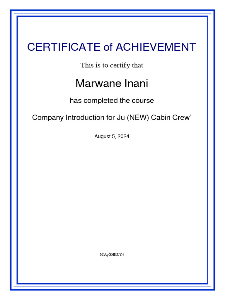 Company Introduction For Ju (NEW) Cabin Crew' - Course Completion ...