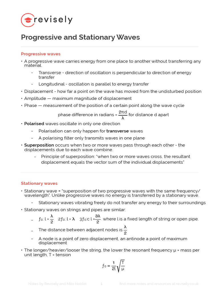 Progressive and Stationary Waves | PDF | Waves | Classical Mechanics