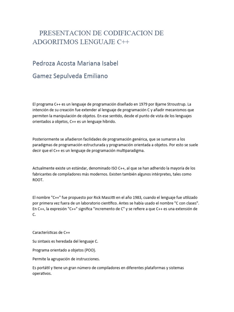 Introducción a C++ y sus Características | PDF | C ++ | Ingeniería de ...