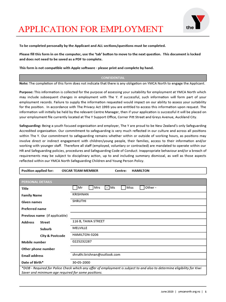 A2 - Application For Employment Form - June 2023 | PDF | Criminal ...
