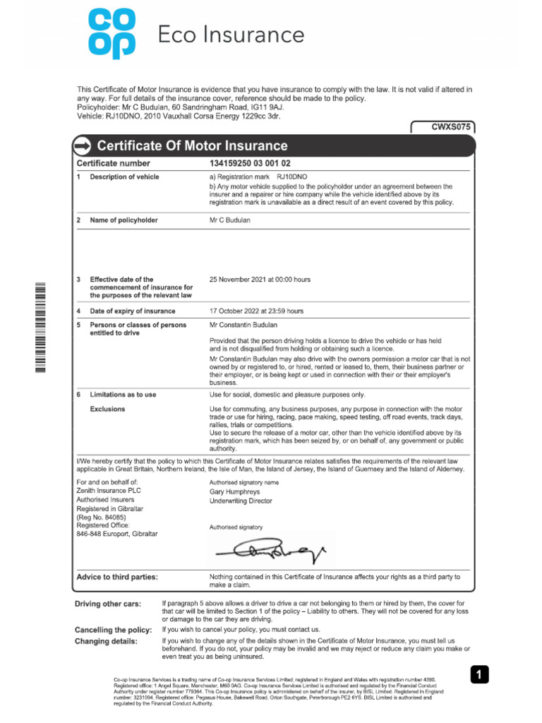 Certificate of Insurance | PDF