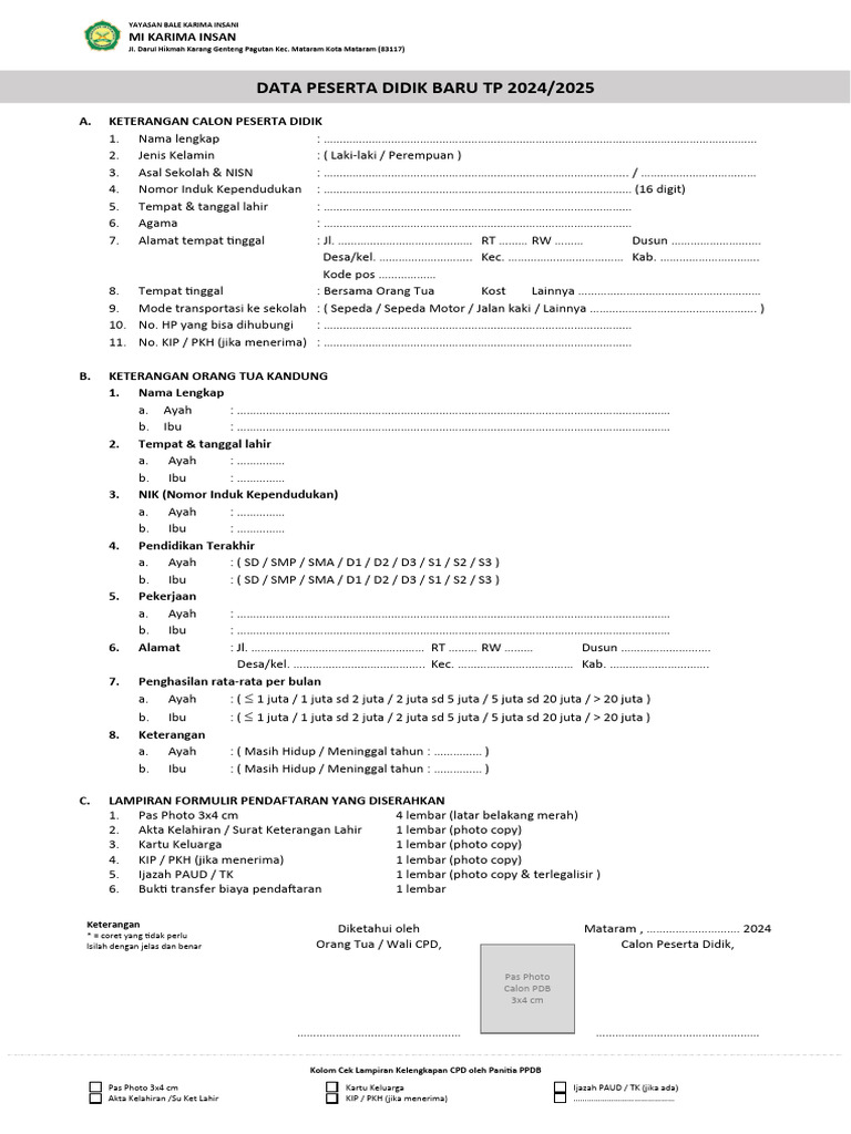 Form Registrasi PPDB 2024 | PDF | Olahraga & Rekreasi