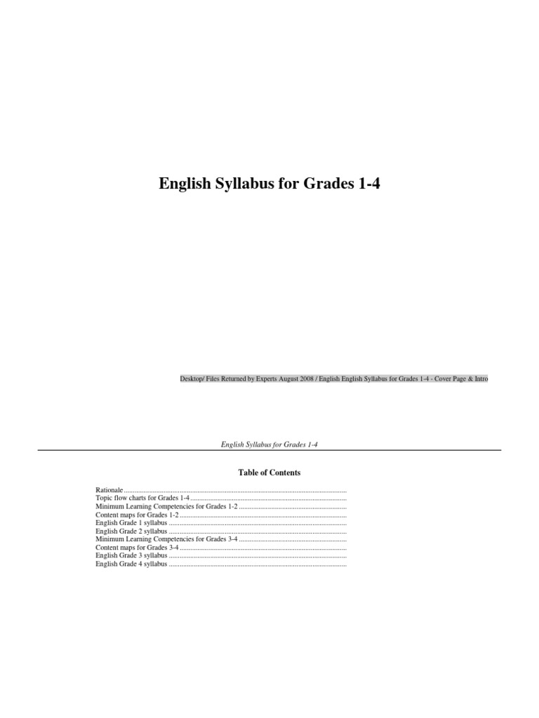 Grade 1 English Syllabus Overview | PDF | Learning | English Language