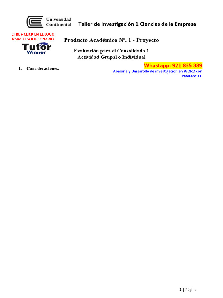 TW-TALLER de INVESTIGACION 1 - Ciencias de La Empresa Eval 01 Teórico-Práctico - C.01 | PDF ...