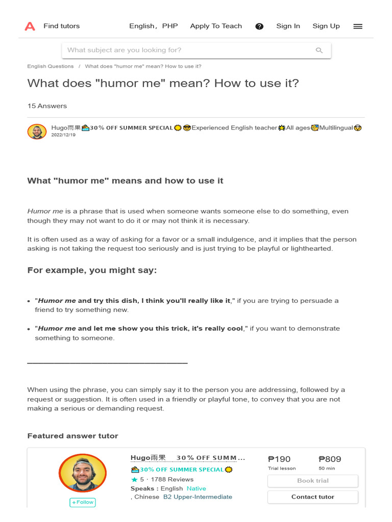 What Does - Humor Me - Mean - How To Use It | PDF | Humour | English ...