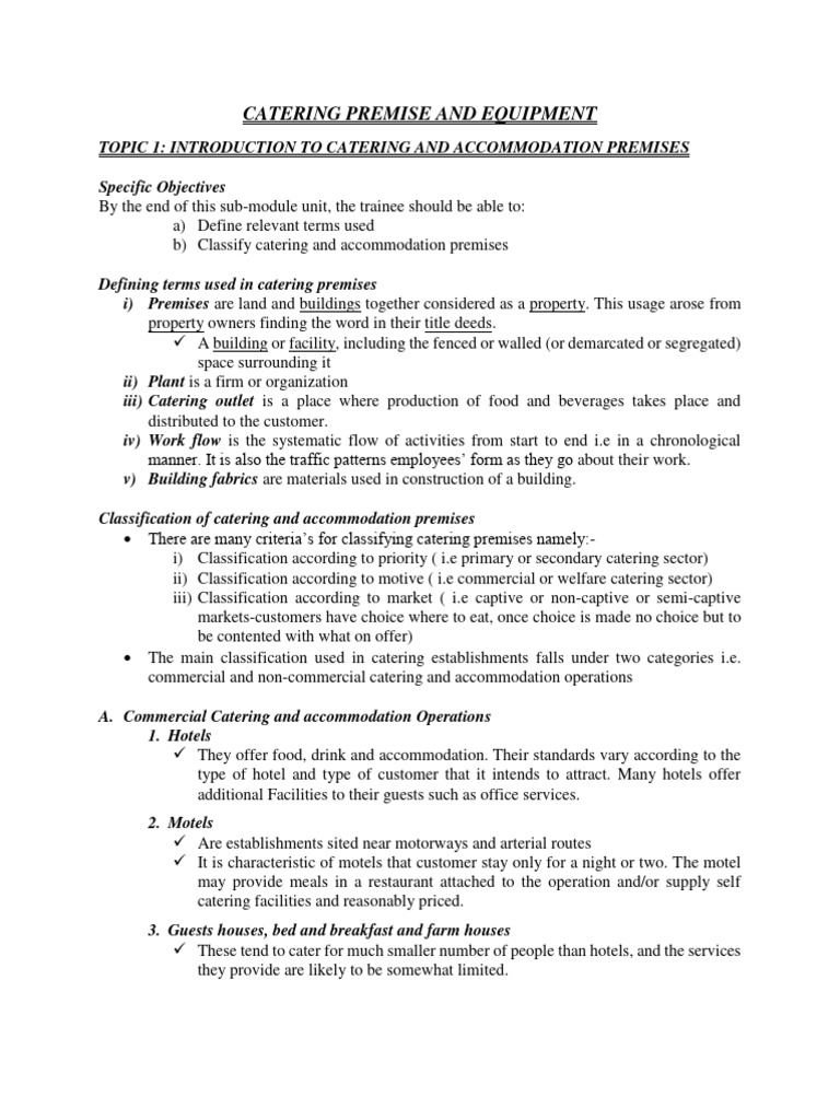 Catering Premises & Equipment Guide | PDF | License | Board Of Directors