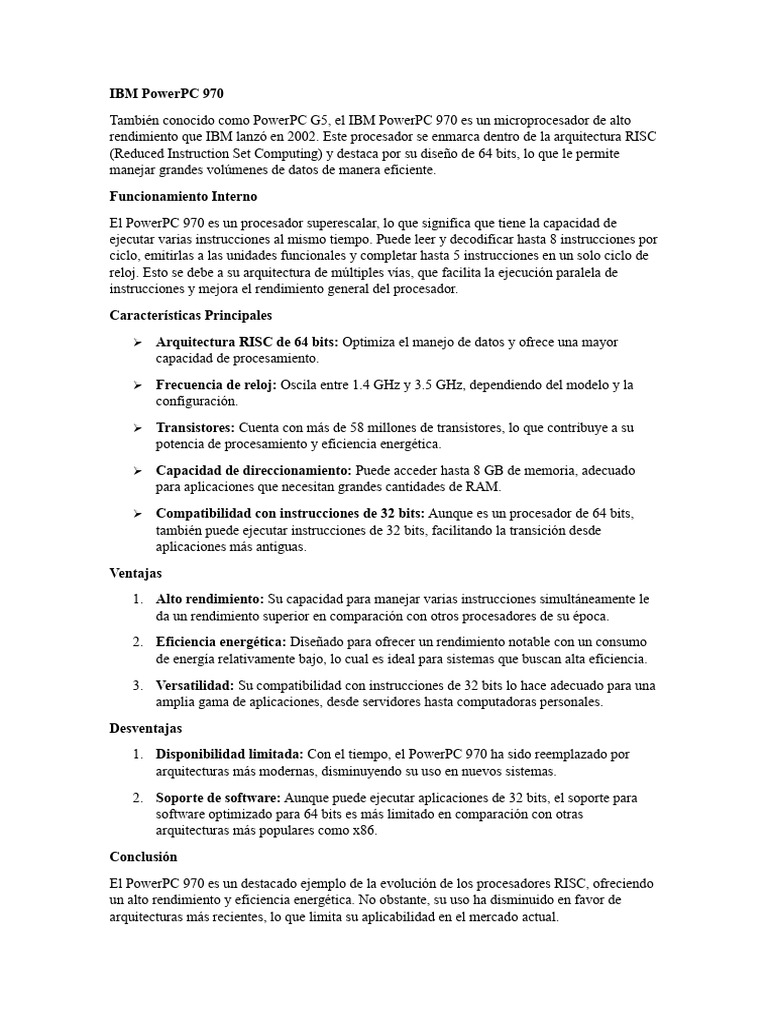 IBM PowerPC 970 | PDF | Unidad Central de procesamiento | Computación de 64 bits