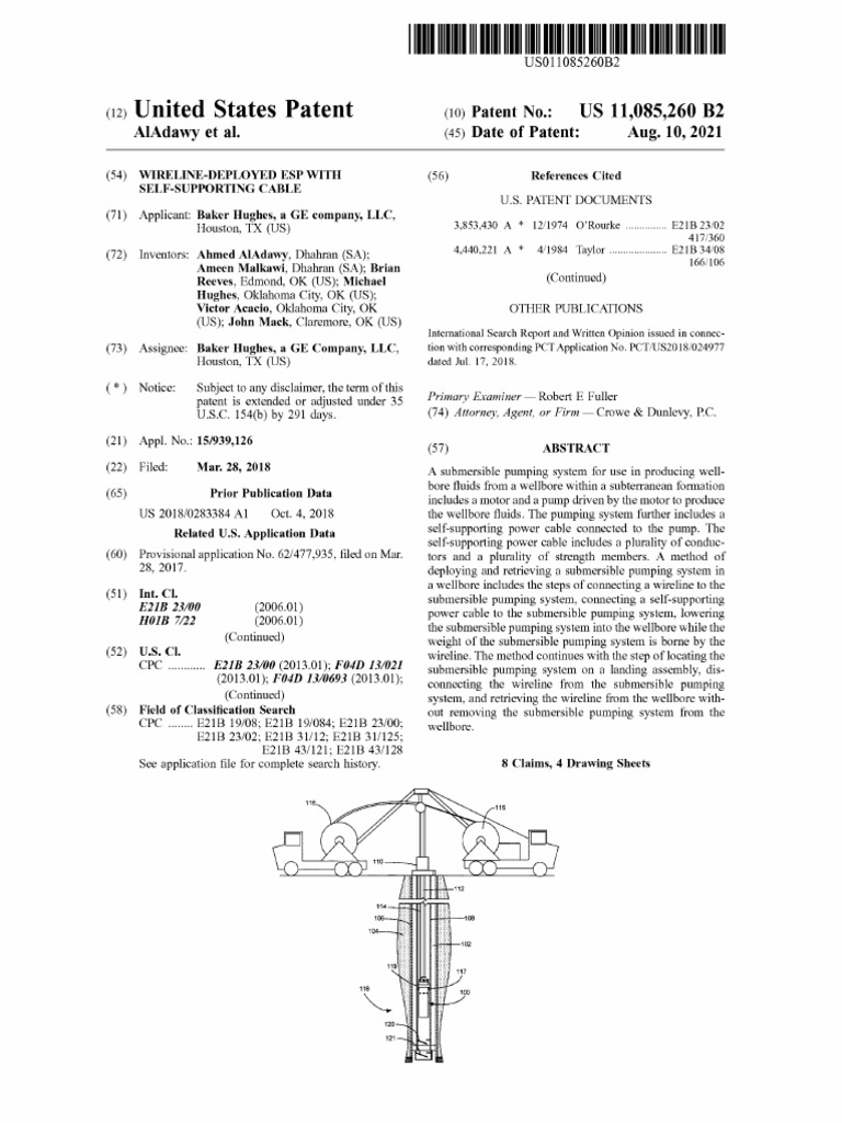 Wireline-Deployed ESP With Self-Supporting Cable US11085260 | PDF ...