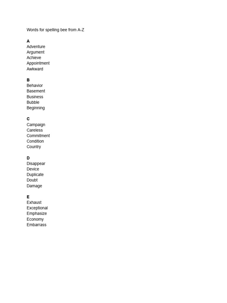 Spelling Bee - Contest List 1 | PDF