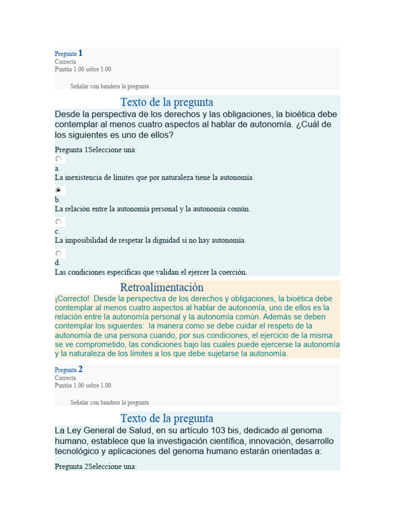 Texto de La Pregunta: Correcta Puntúa 1.00 Sobre 1.00 Señalar Con Bandera La Pregunta | PDF ...