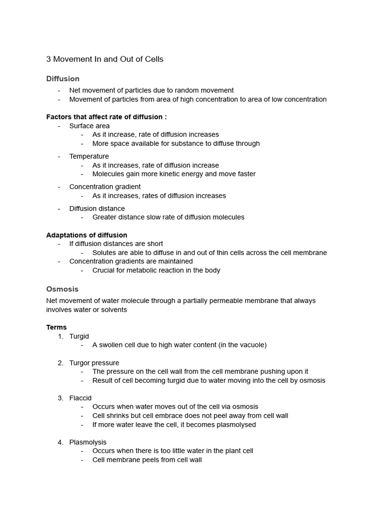 Cell Movement: Diffusion, Osmosis, Active Transport | PDF | Osmosis ...