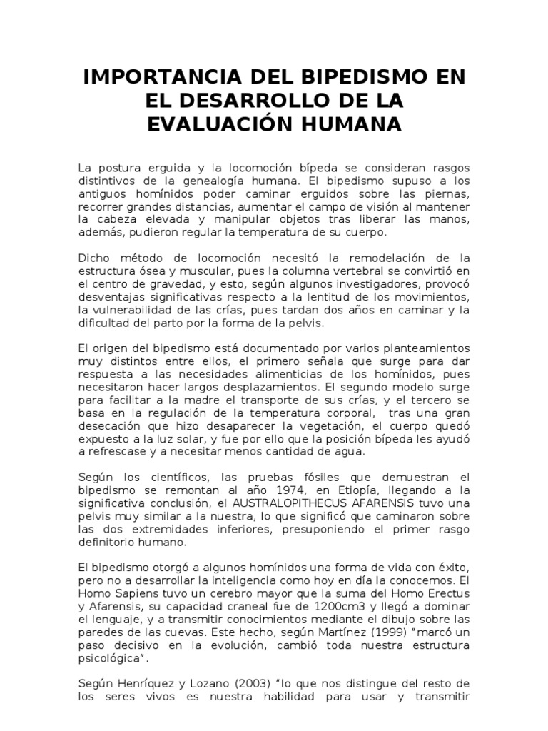 Importancia Del Bipedismo en El Desarrollo de La Evaluación Humana ...