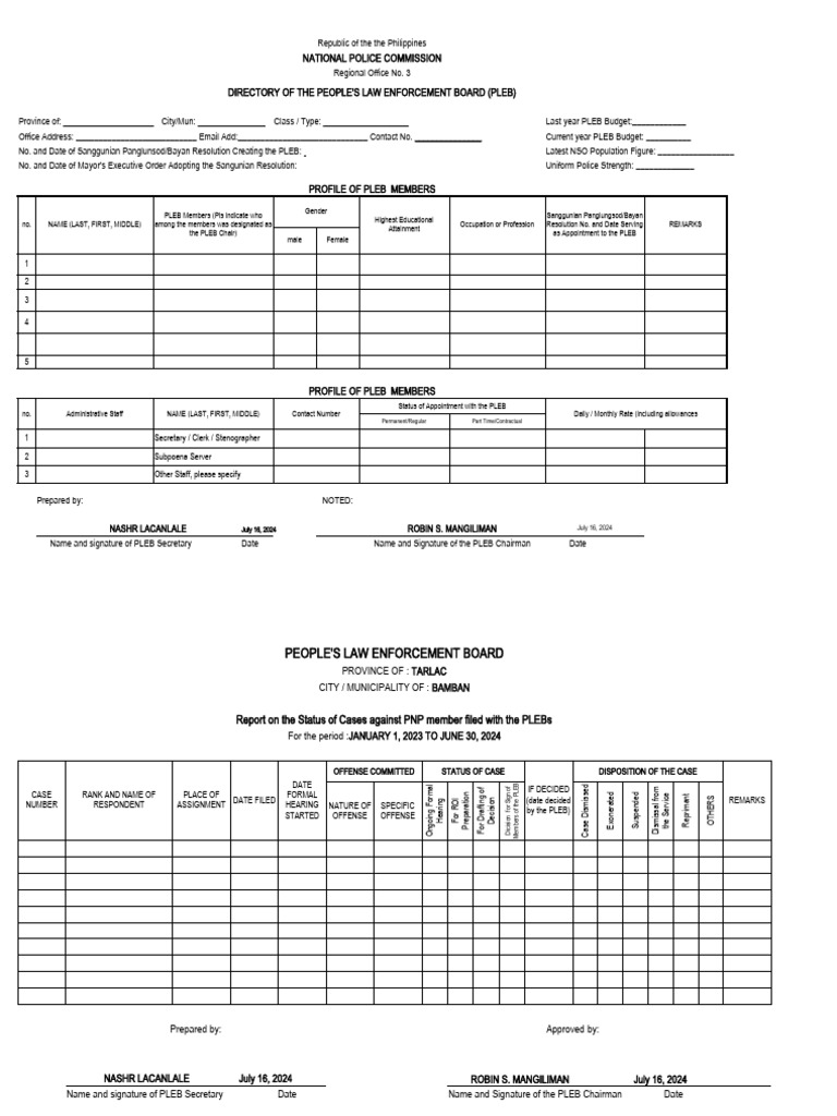 Pleb Composition and Monitoring of Cases 2024 | PDF | Justice | Crime & Violence