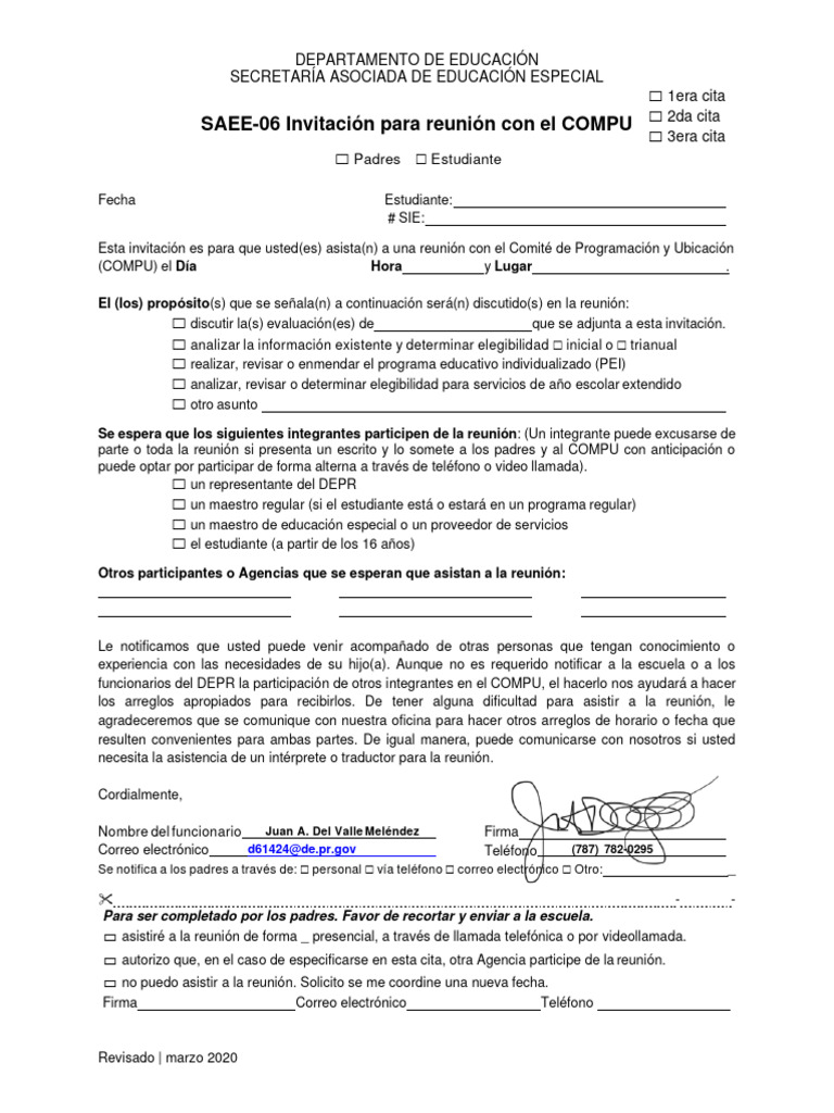 Invitación a reunión del COMPU para padres | PDF