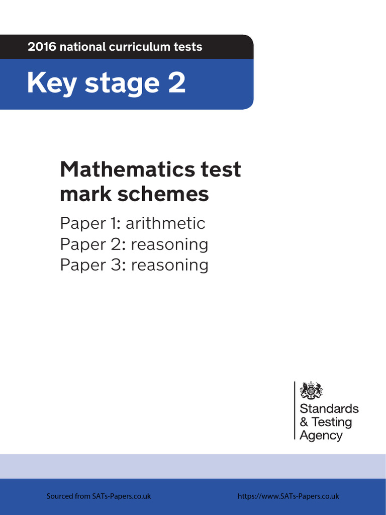 2016 Key Stage 2 Arithmetic Mark Scheme | PDF | Multiplication | Decimal