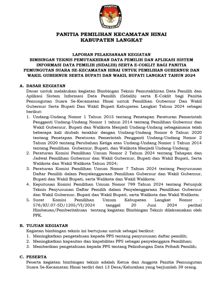 Laporan Bimtek E-Coklit | PDF | Komputer