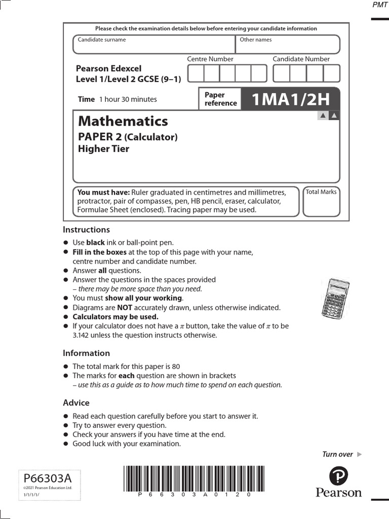 GCSE Maths Exam Paper Instructions | PDF