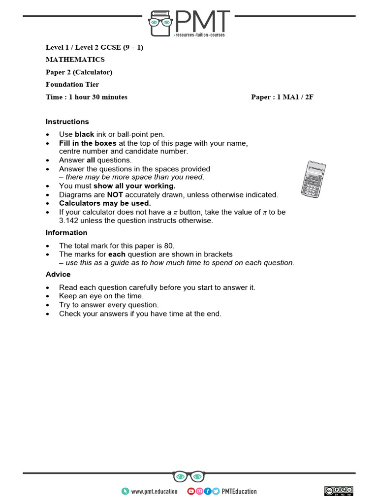GCSE Maths Paper 2 Foundation Tier | PDF | Area