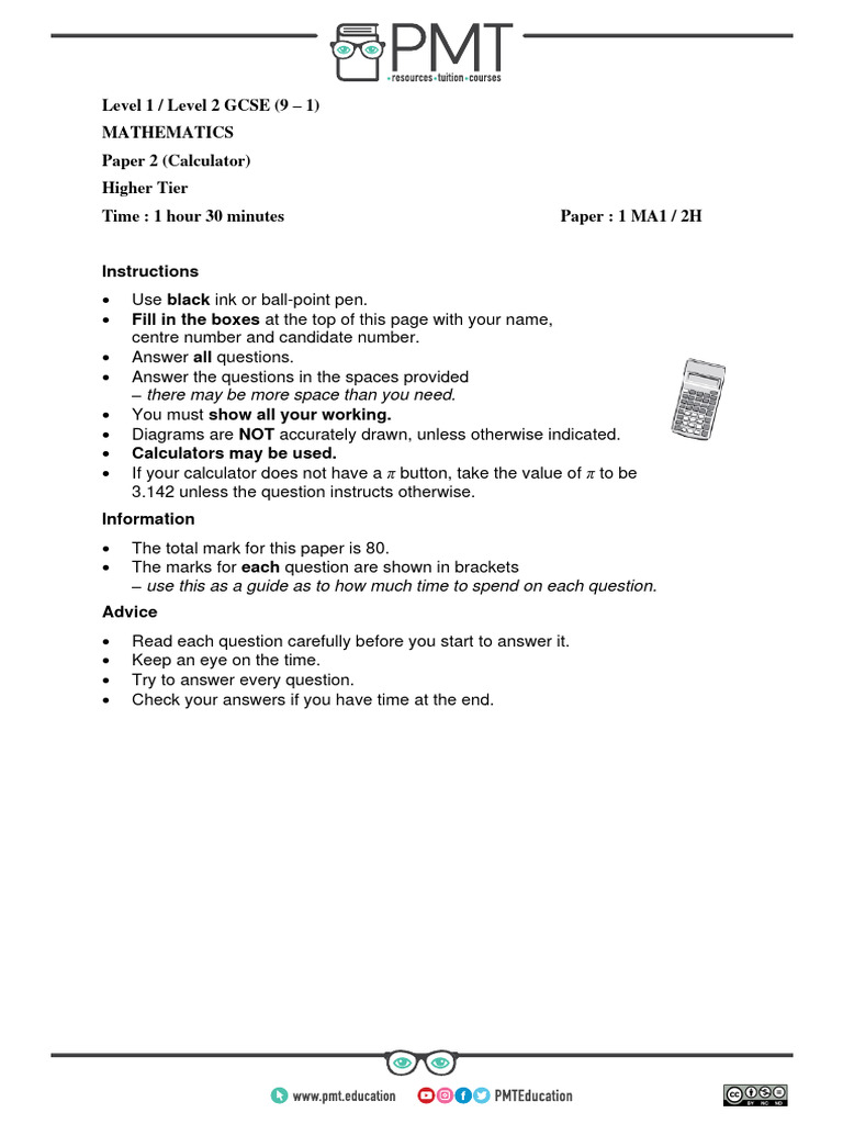 GCSE Maths Higher Tier Exam | PDF | Area | Geometry