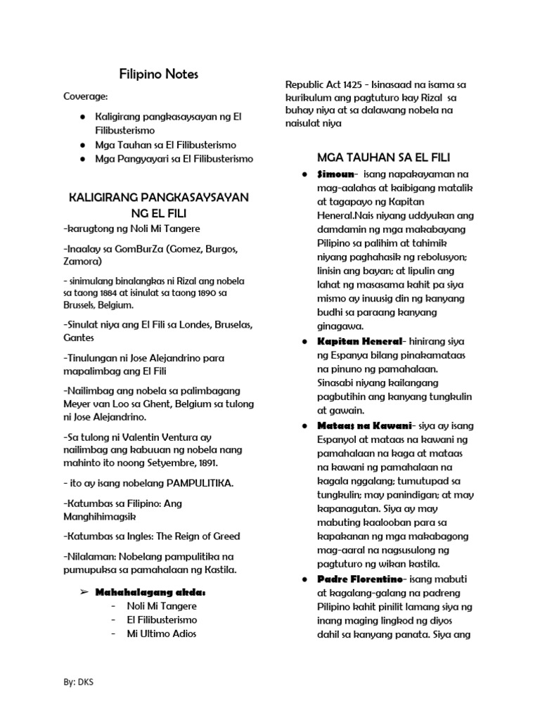 Filipino-Notes-El-Filibusterismo-COMPLETE | PDF