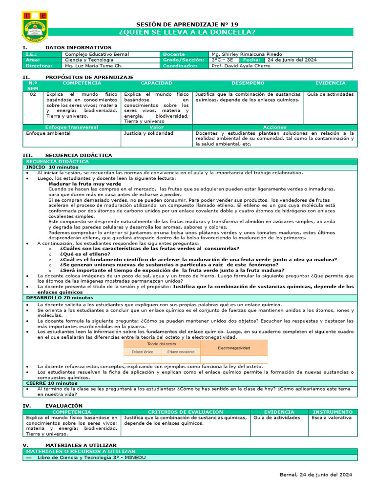 CyT3 - U4 - Sesion 2 | PDF | Fruta | Enlace químico