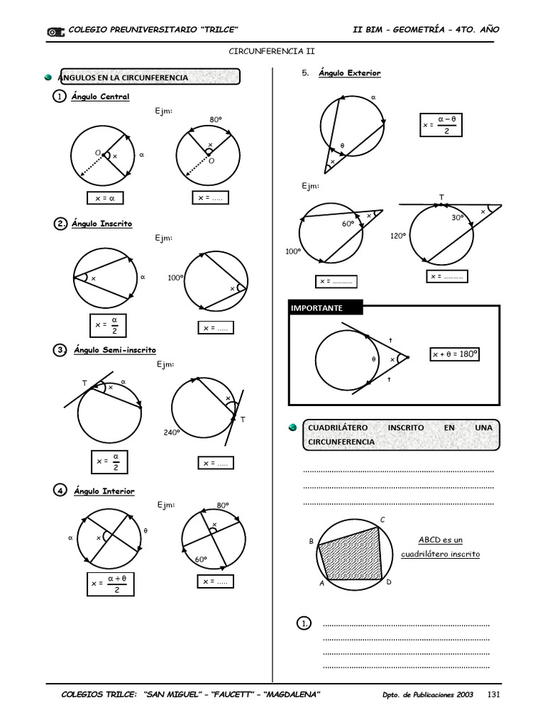Geometría: Ángulos en Circunferencia | PDF | Geometría del plano ...