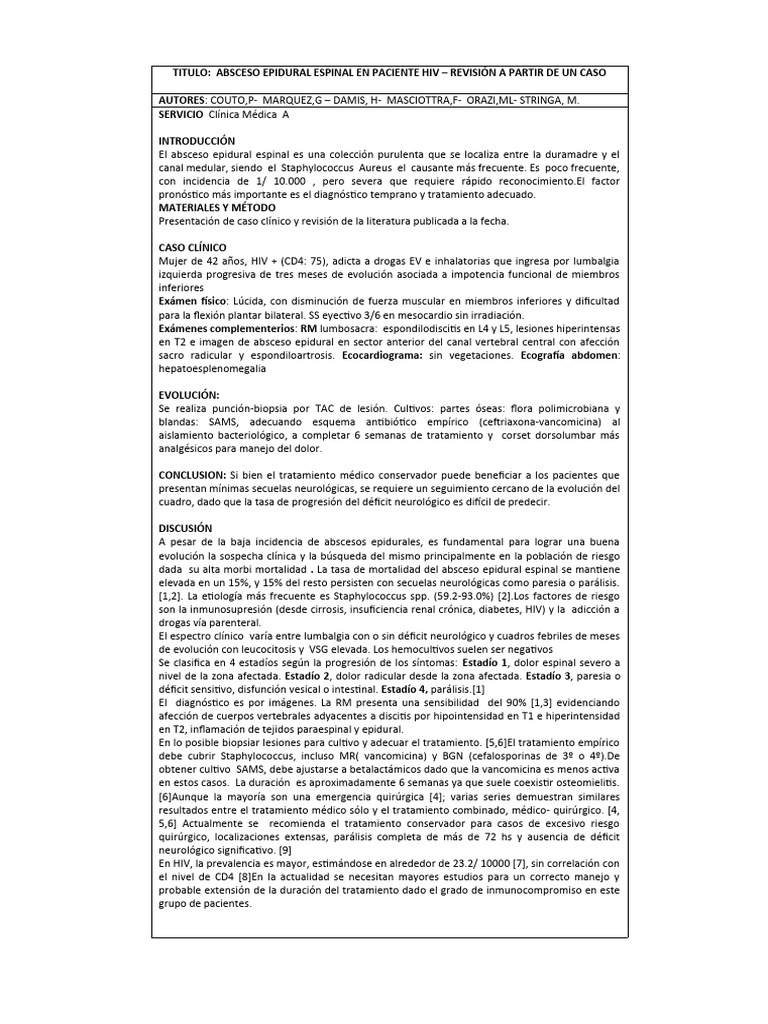 Abstract Absceso Epidural-2009 | PDF | Dolor lumbar | Neurología