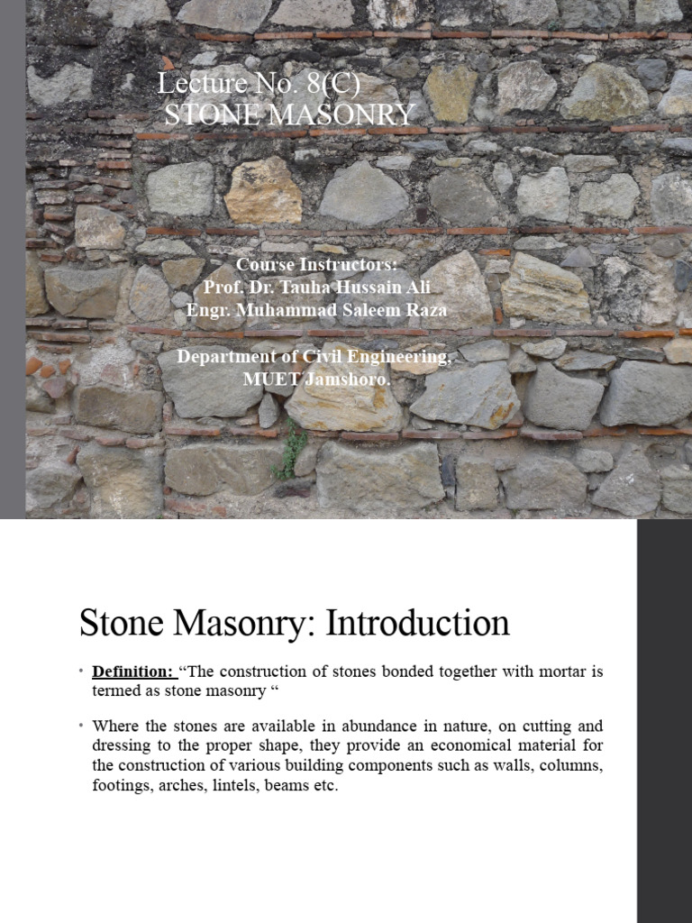 Lecture No. 8 (C) Stone Masonry | PDF | Masonry | Architectural Elements