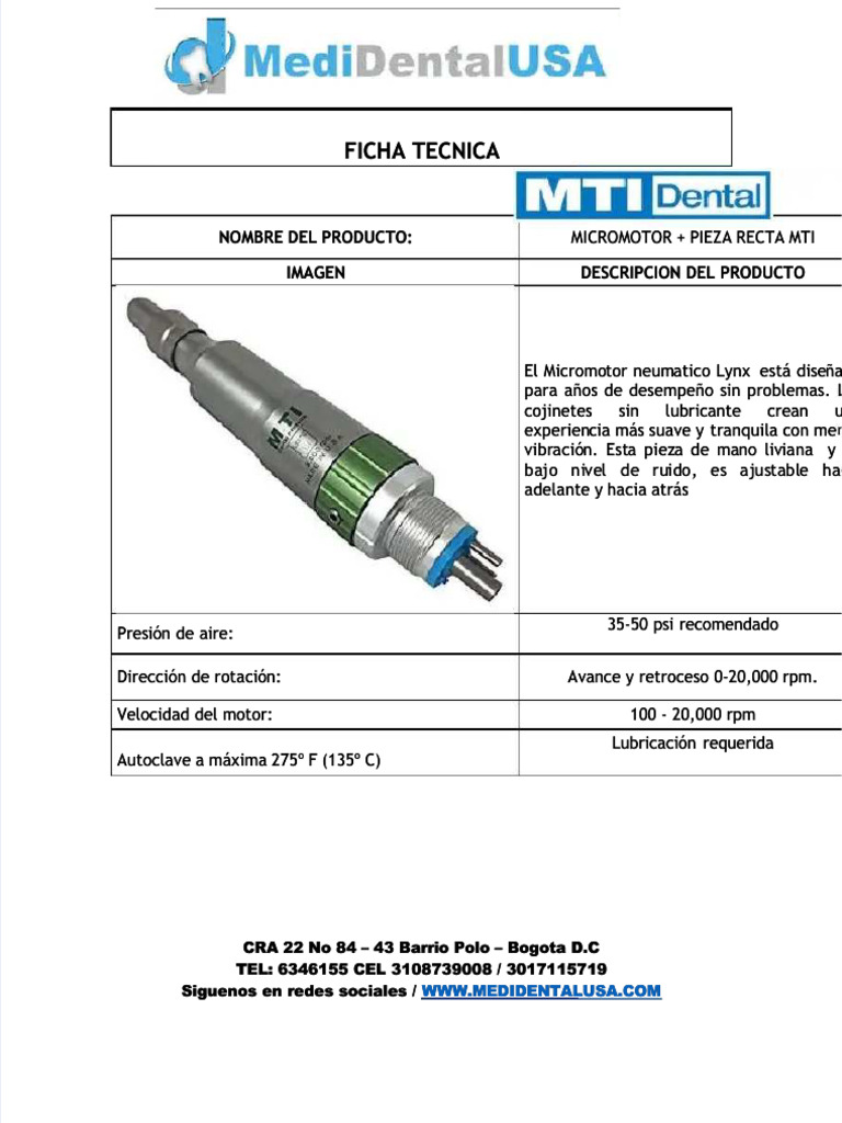 FICHA TECNICA Micromotor Mti | PDF