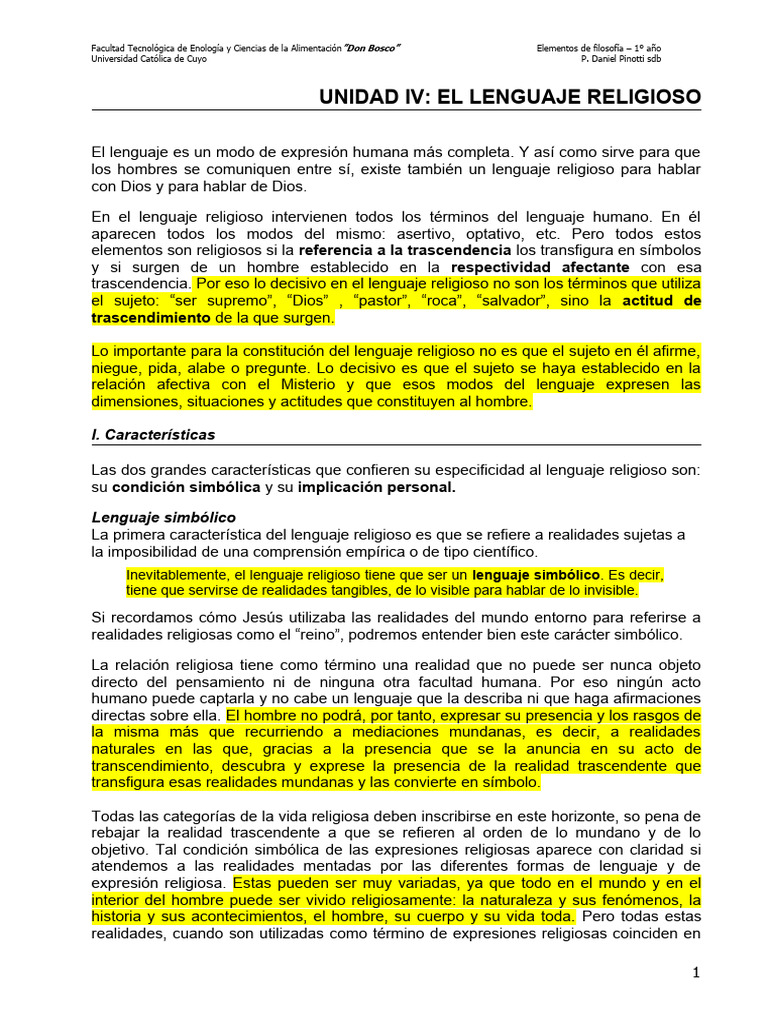 Características del Lenguaje Religioso | PDF | Verdad | Dios