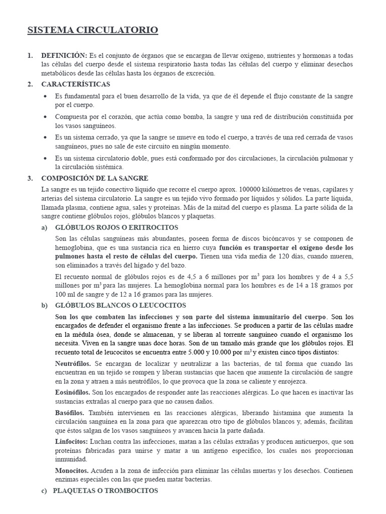 Sistema Circulatorio Pdf Vena Sangre