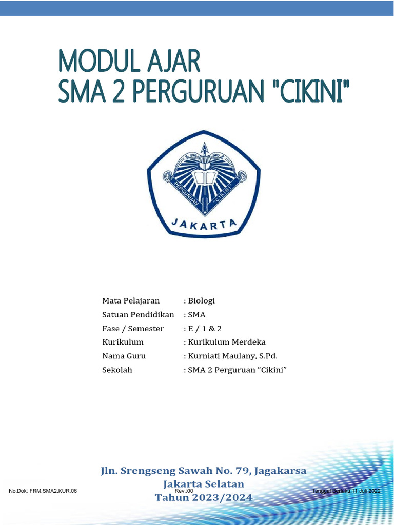 CONTOH - SMA - Format Modul Ajar Kelas X | PDF
