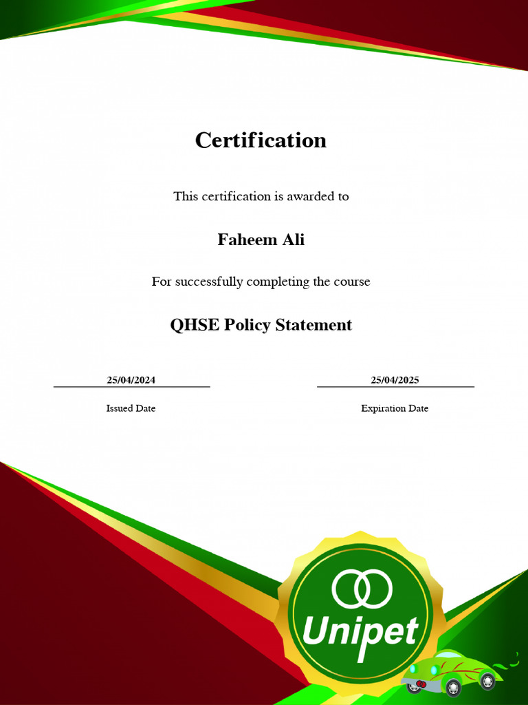 certification-QHSE-Policy-Statement-Faheem | PDF
