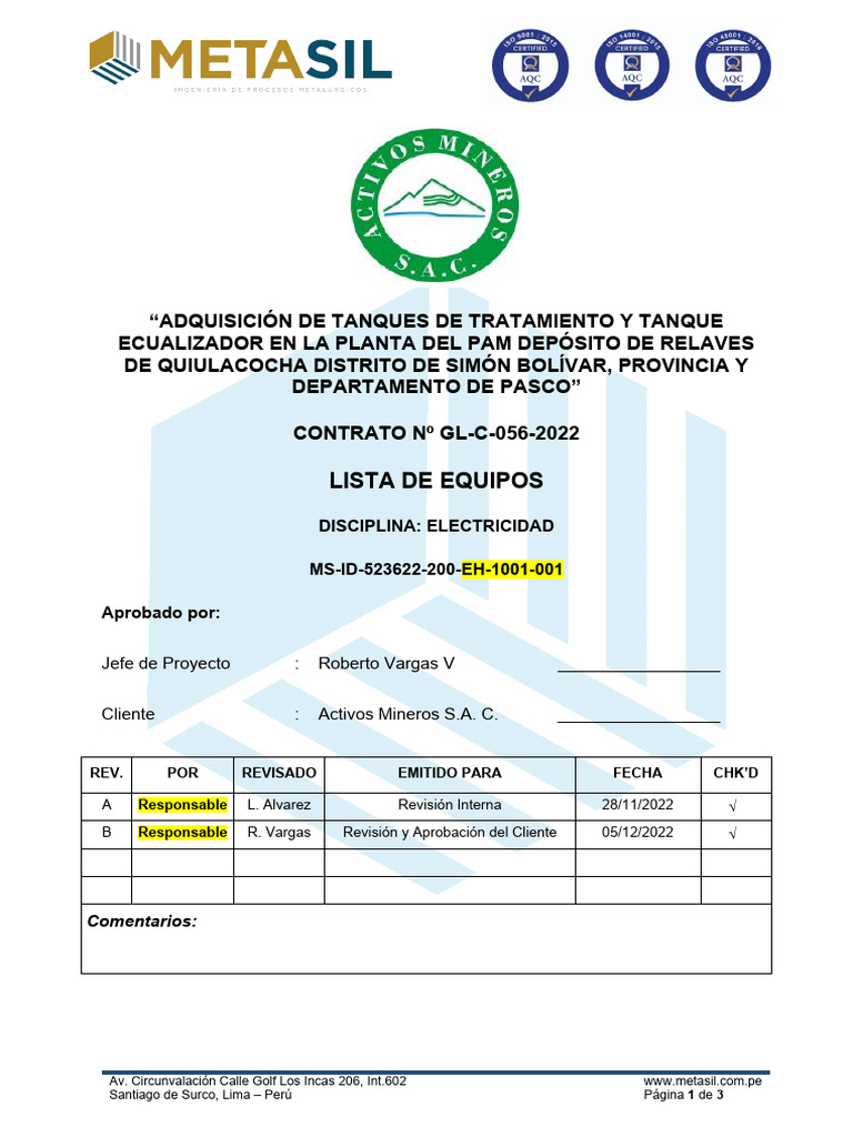 LISTA DE EQUIPOS | PDF