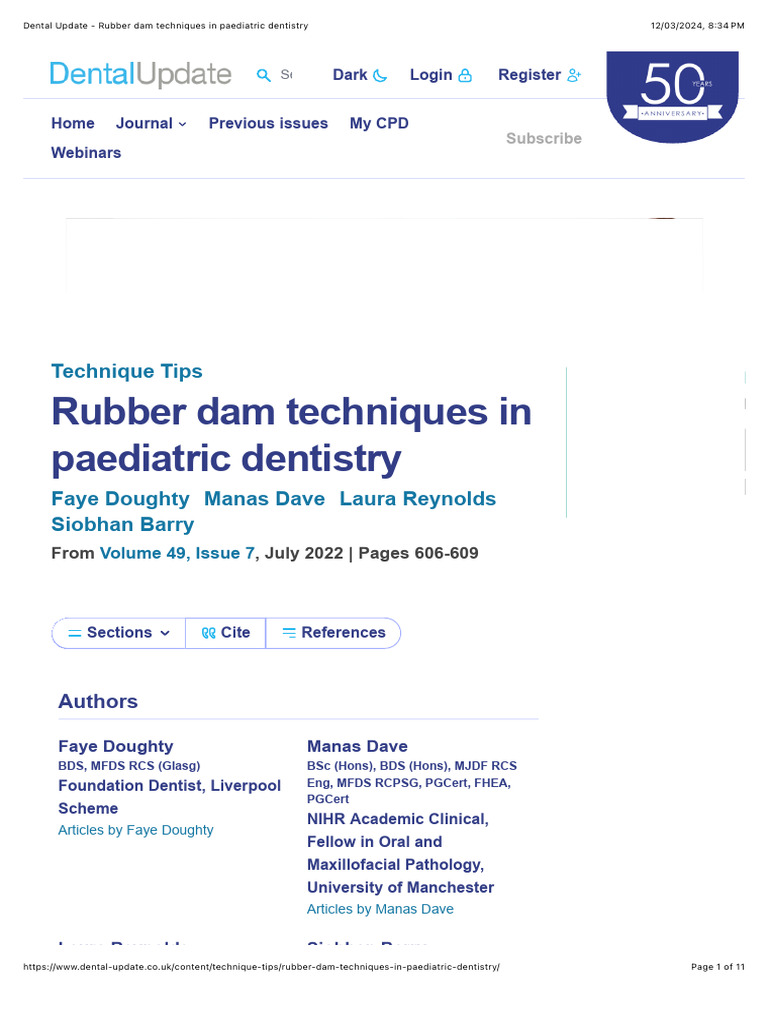 Rubber Dam Techniques in Pediatric Dentistry | PDF | Dentistry ...
