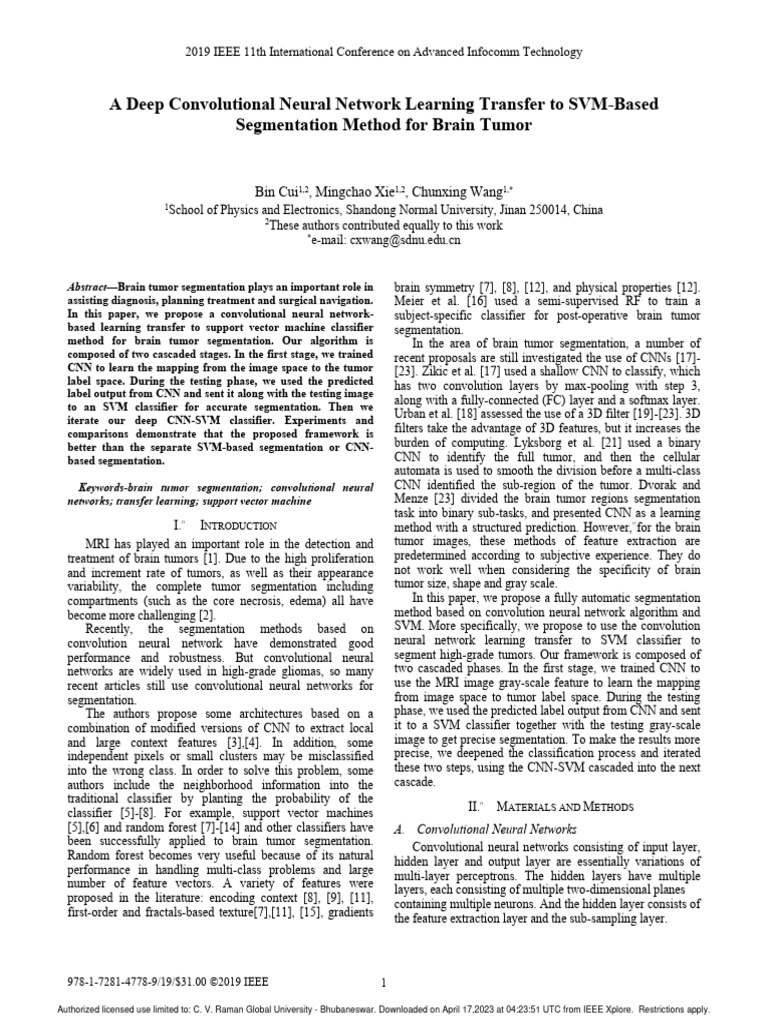 A Deep Convolutional Neural Network Learning Transfer To Svm Based Segmentation Method For Brain