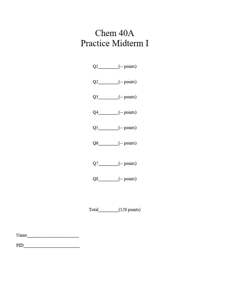 Chem 40A Practice Midterm 1 | PDF | Isomer | Conformational Isomerism