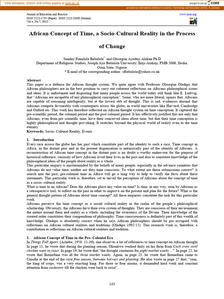 African Time Concept: A Cultural Insight | PDF | Time | Reality