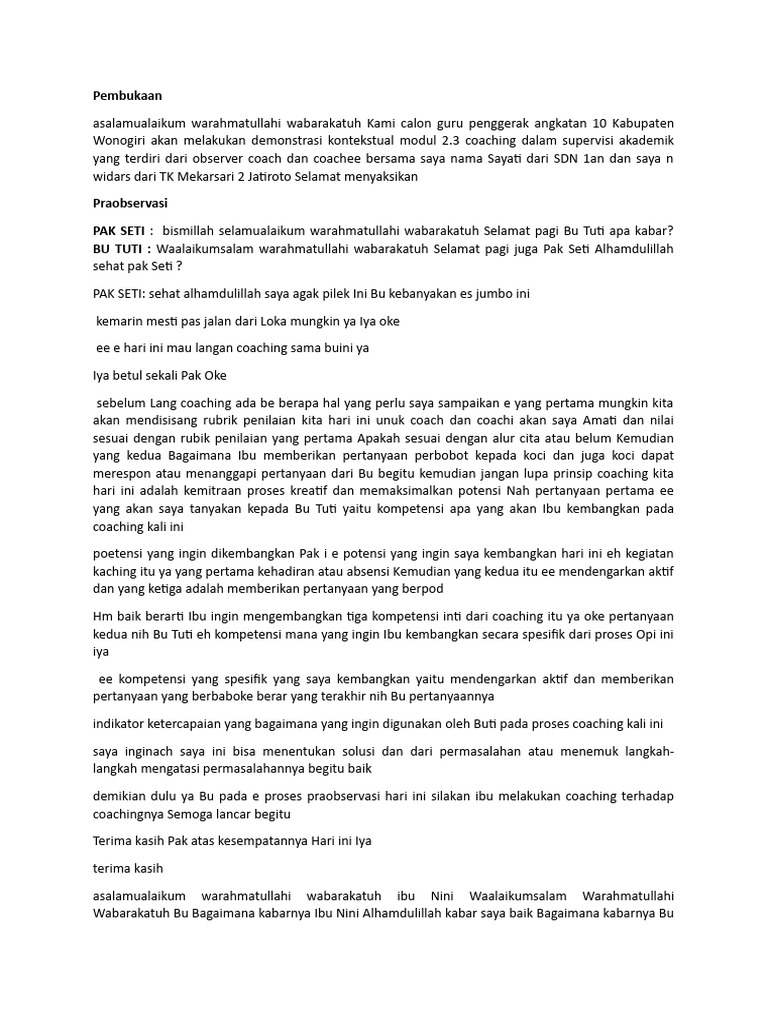 Contoh Skrip Praktek Coaching | PDF | Pengembangan Diri