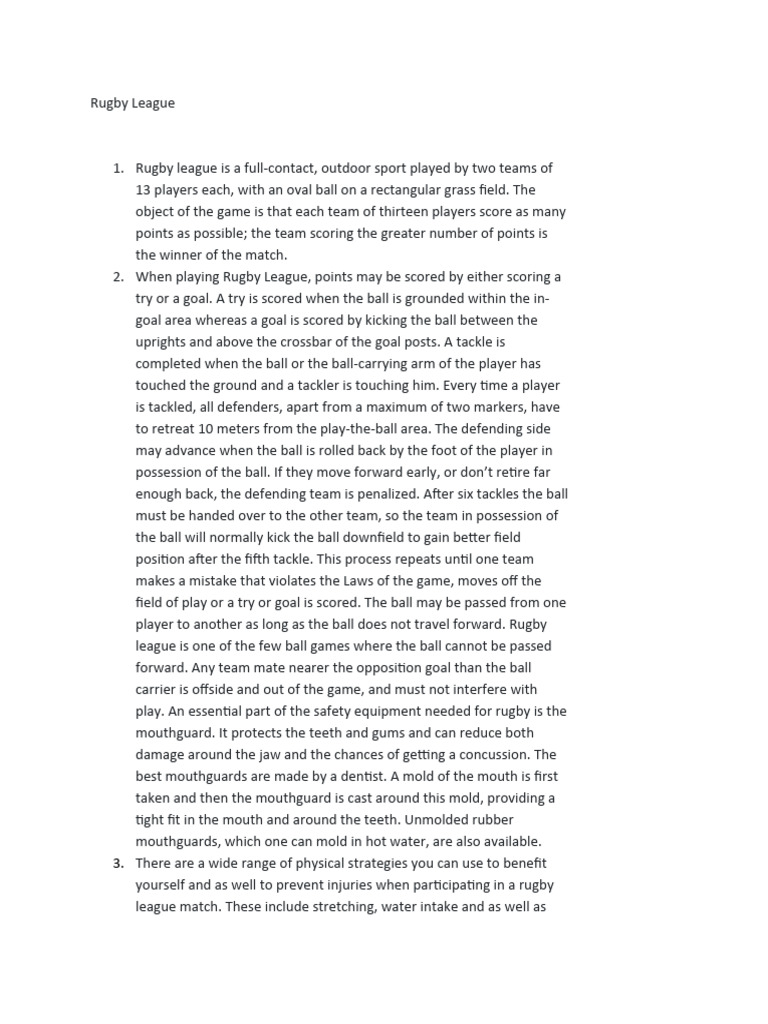 Rugby League: Rules, Safety, and Strategies | PDF | Football Codes ...