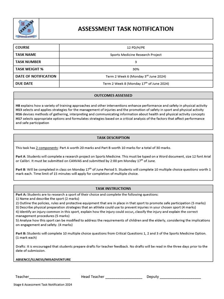 Assessment Task 3 Sports Medicine Notification 2024 FINAL | PDF | Sports