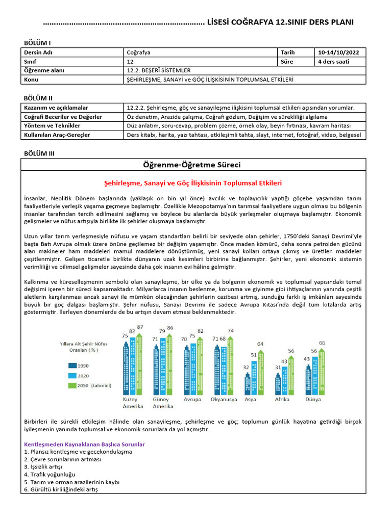 12.2.2.sehirlesme Sanayi Ve Goc Iliskisinin Toplumsal Etkileri Gunluk Plan | PDF