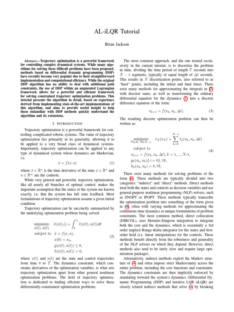AL ILQR Tutorial | PDF | Mathematical Optimization | Matrix (Mathematics)