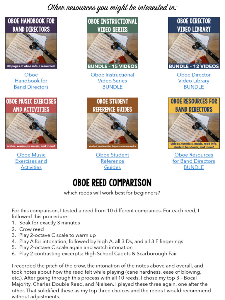 Oboe Reed Comparison Chart | PDF | Oboe | Reed Aerophones