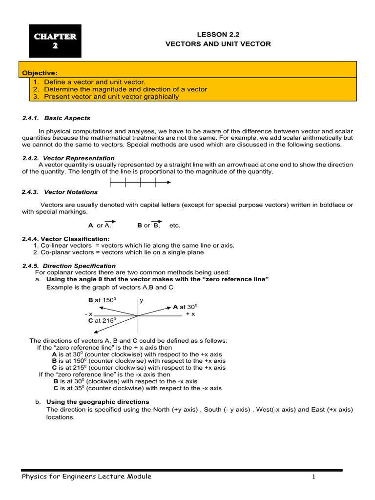 Lecture Notes 2 Vectors1 Pdf Euclidean Vector Coordinate System