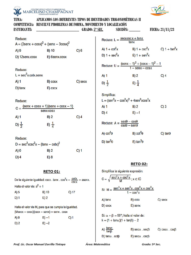 Ficha de Trabajo U6 S2 - 5ºS - 2023 | PDF