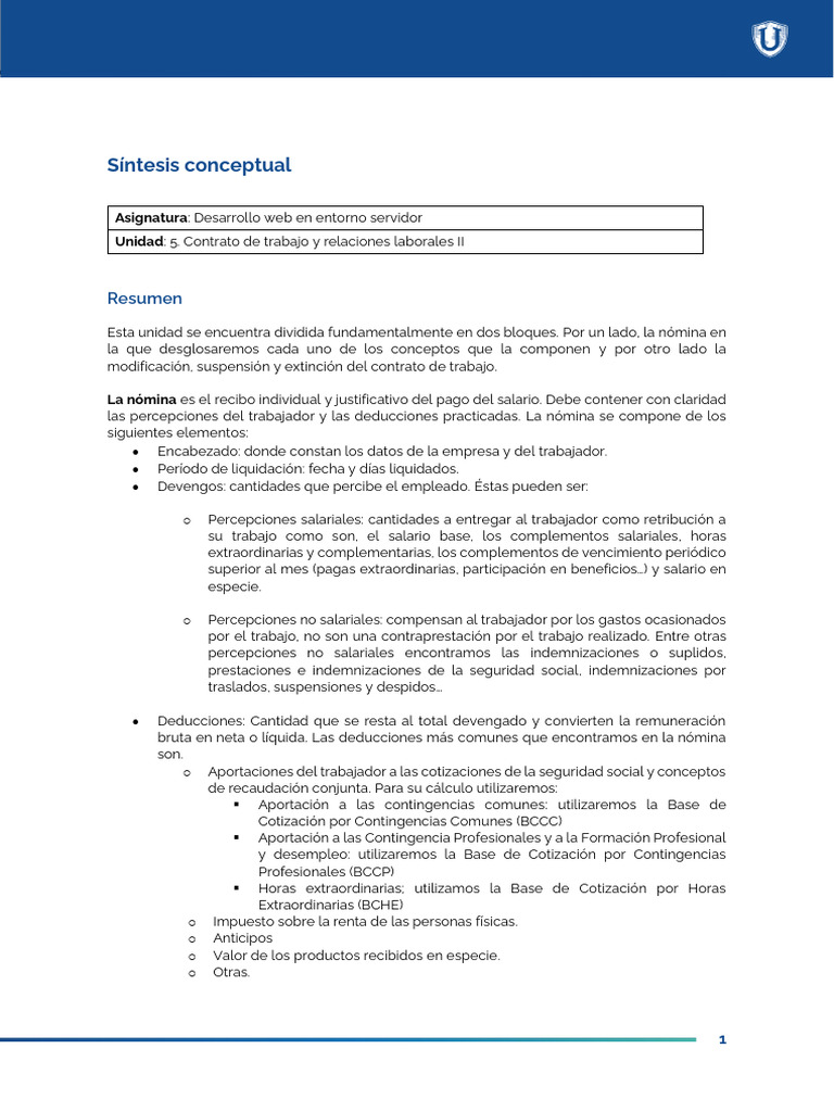 U5 RESUMEN Contrato de Trabajo y Relaciones Laborales (II) | PDF | Salario | Economias